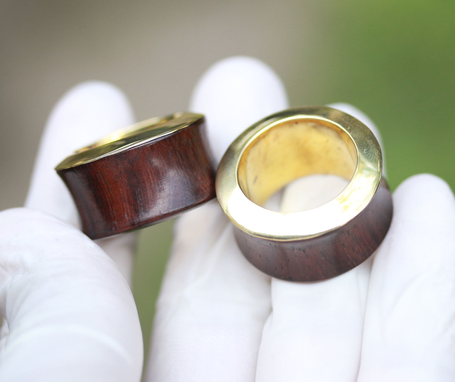 Simple Flesh Tunnel Sono Wood With Hand Made Brass Setting. Price per ...