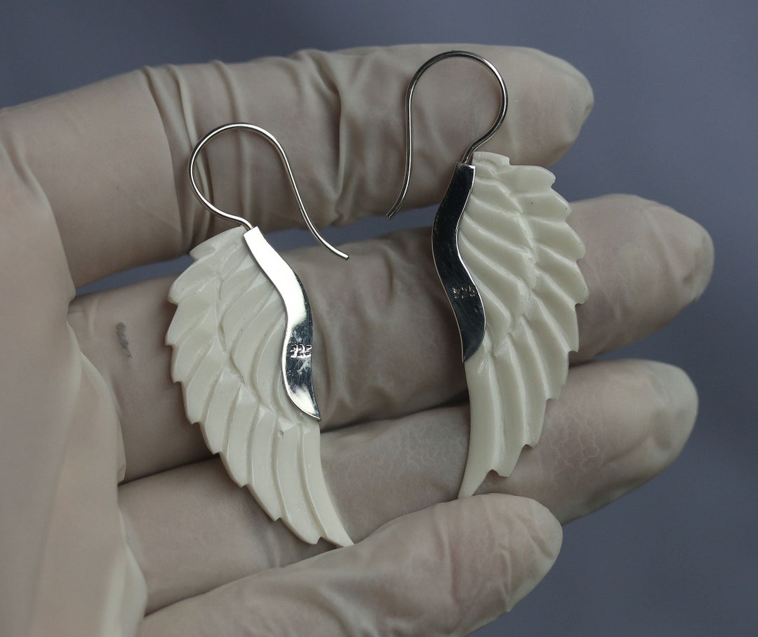 Angel Wings Earrings, Hand Made Bone With Sterling Silver Setting ...