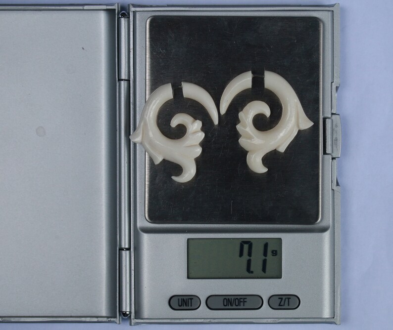 Floral Carved Cow Bone Split Gauges: Handmade Hypoallergenic Earrings ...