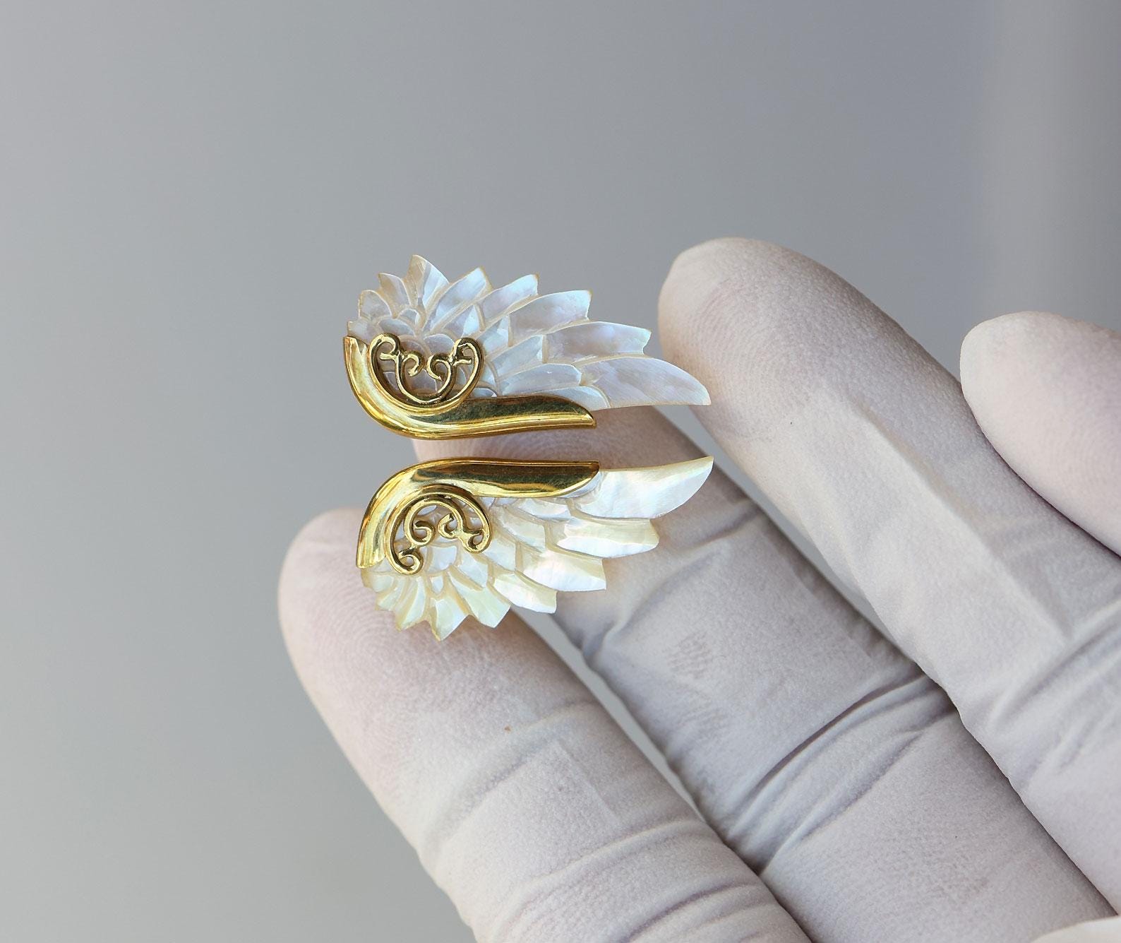 Angel Wings Rings , Hand Made Mother of Pearls Shells Set in Brass - Etsy
