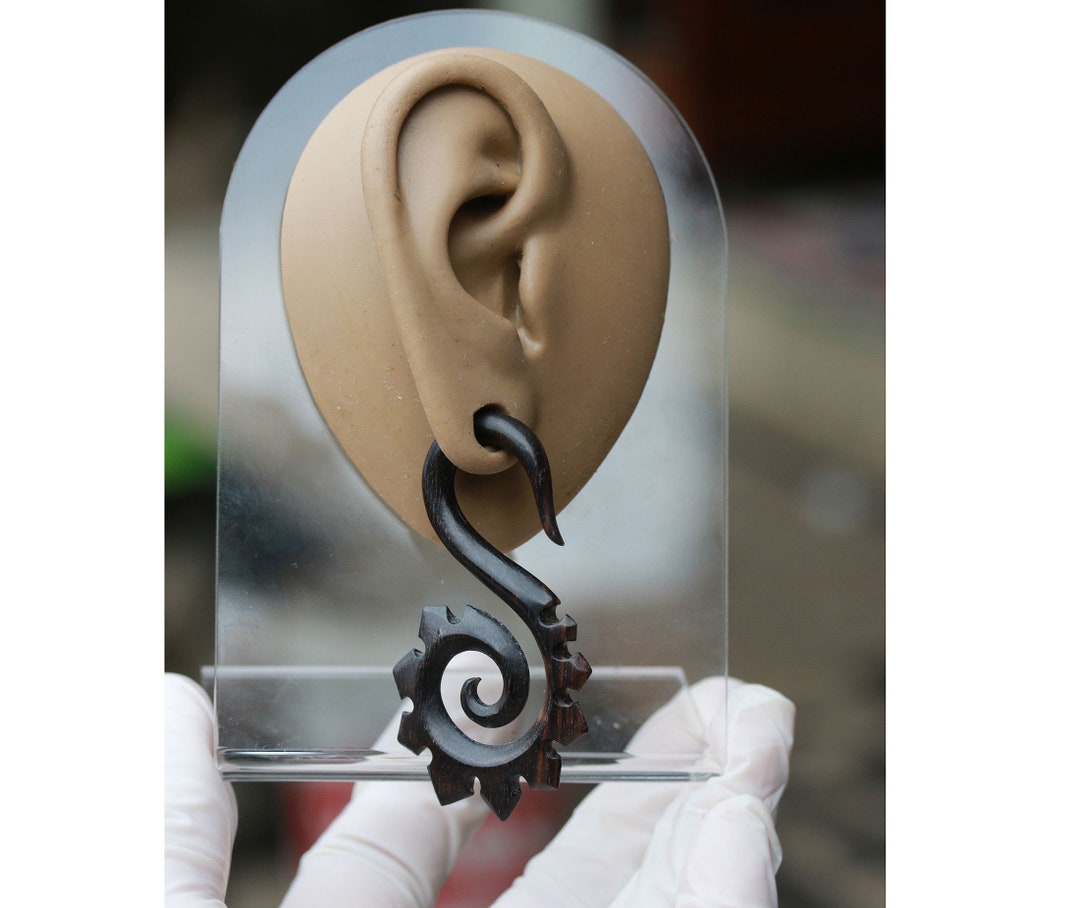 Tribal Arang Wood Spiral Ear Gauges: Handmade Hanging Body Jewelry - Etsy