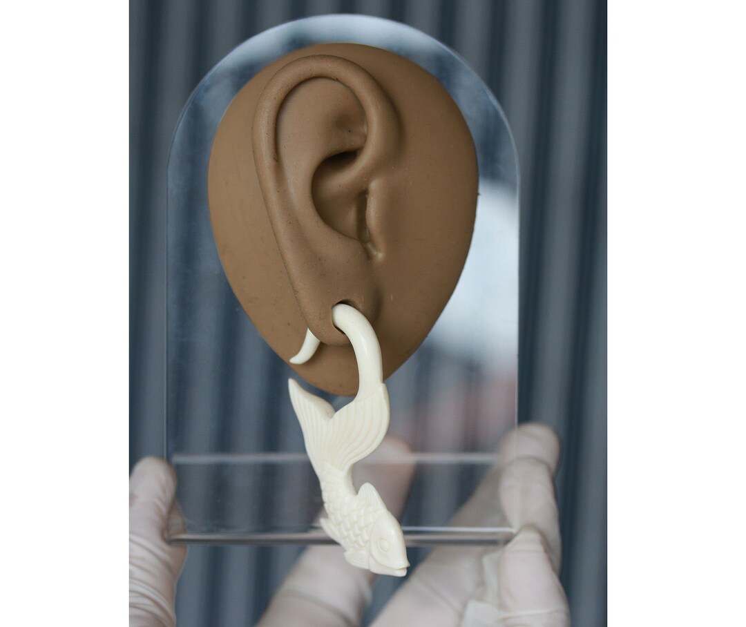 Koi Fish Hand Carved Cow Bone, Hanging Styles, Body Jewelry. 3mm (8 GA ...