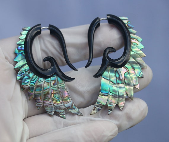 Angel Wings Fake Gauges Hand Made Sono Wood or Horn With - Etsy