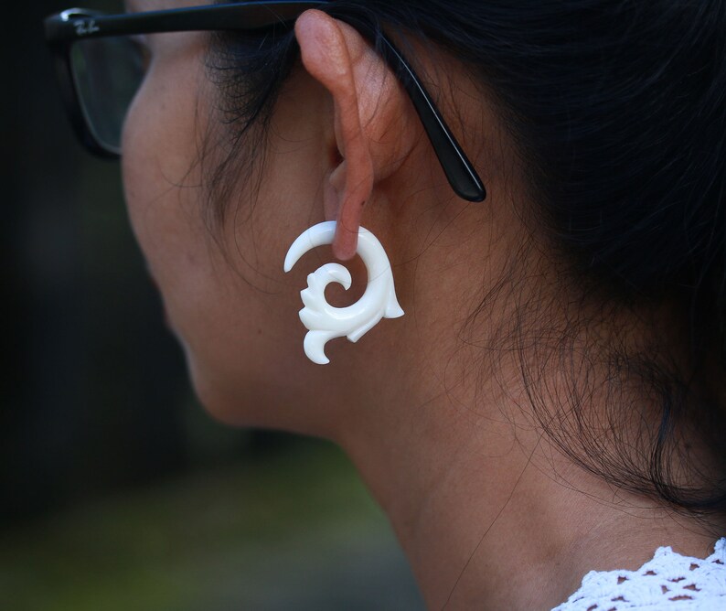 Floral Carved Cow Bone Split Gauges: Handmade Hypoallergenic Earrings ...