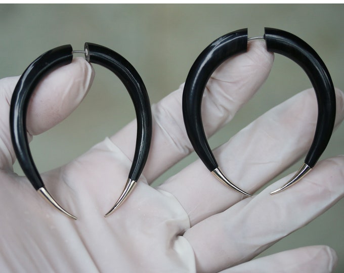 X Large Pincher Fake Gauges, Hand Made Cow Horn or Sono Wood With ...