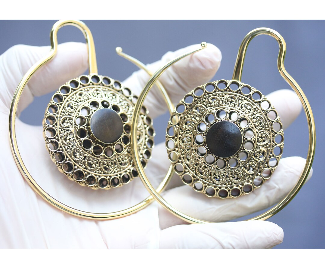 Handmade Brass Ear Weights: Bali Ethnic Style With Arang Wood Inlay - Etsy