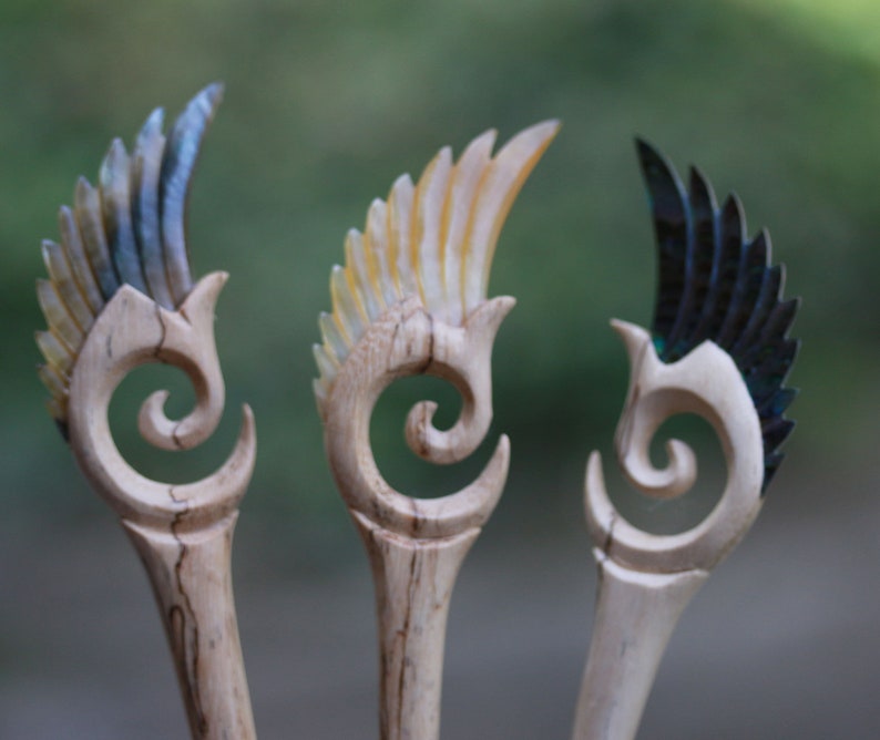 Angel Wing Shells and Tamarind Wood Hair Stick. Hair Prong - Etsy