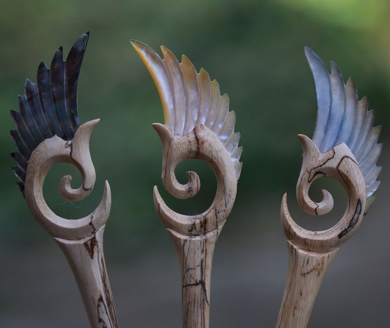 Angel Wing Shells and Tamarind Wood Hair Stick. Hair Prong | Etsy