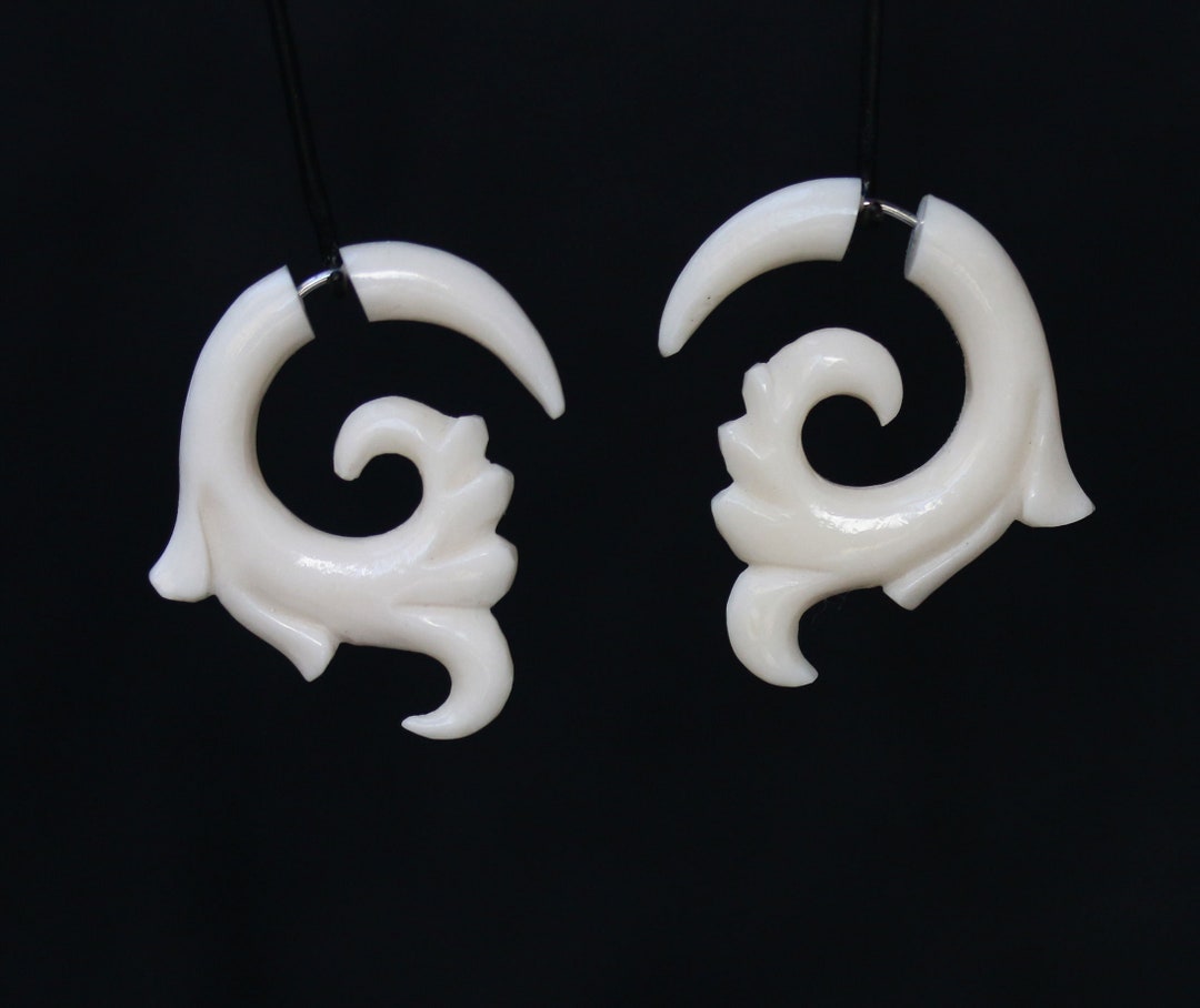 Floral Carved Cow Bone Split Gauges: Handmade Hypoallergenic Earrings ...