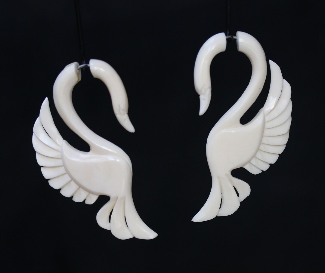 Swan Fake Gauges: Hand Carved Cow Bone Split Earrings - Etsy
