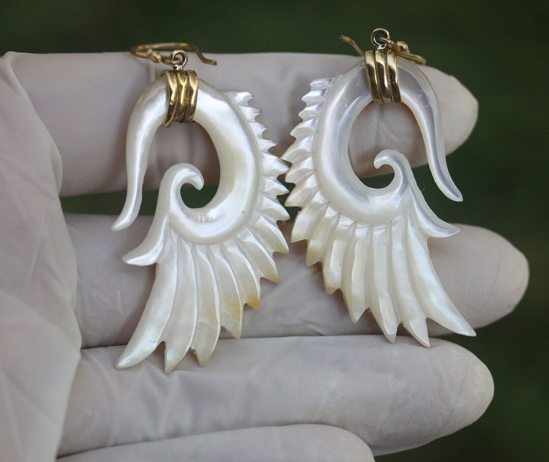 Wings Earrings Hand Made MOP Shells Set in Brass, Price per Pair - Etsy