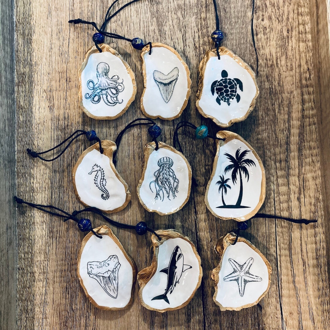 Black and White Nautical Themed Shell Ornaments - Etsy