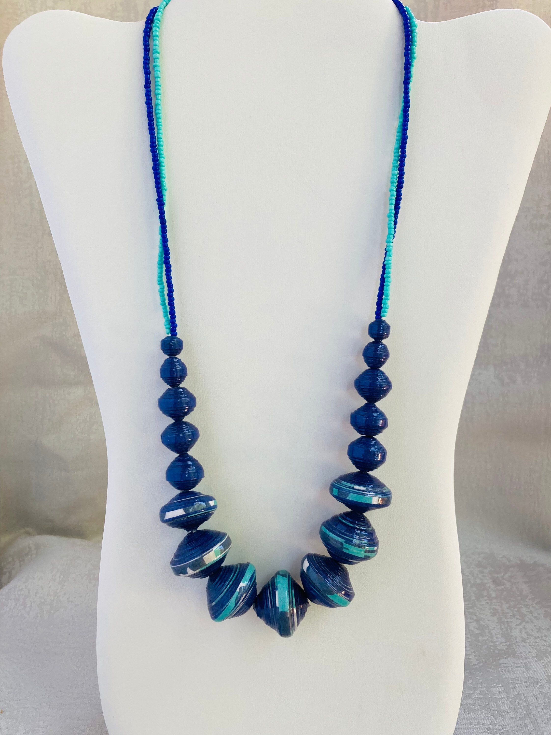 Navy Blue Paper Bead Necklace - Etsy