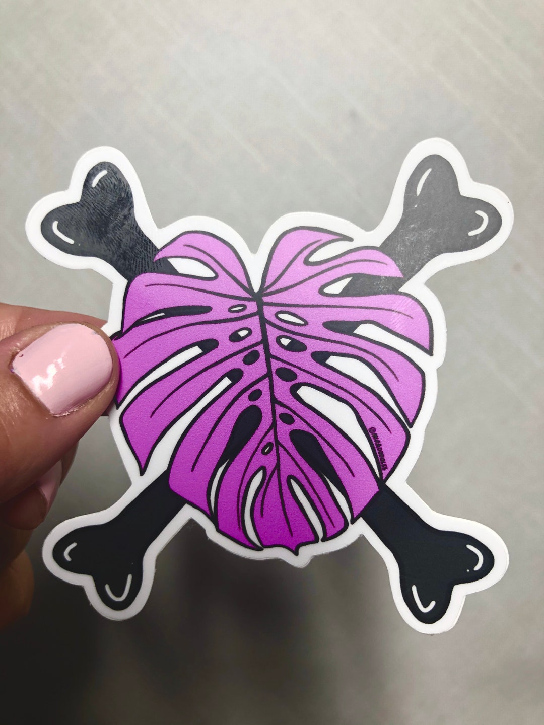 Monstera Leaf Plant Punk Rock Sticker Decal Art - Crossbones Bones ...