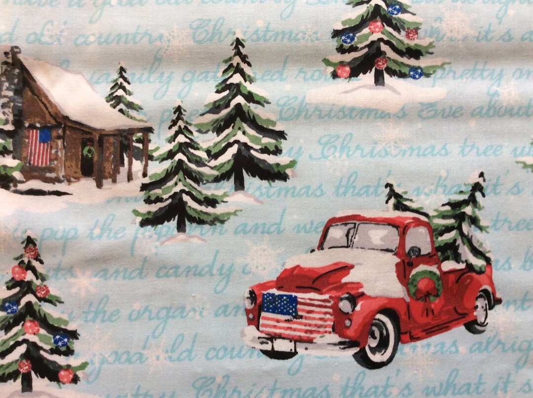 Red Truck Cabin Snow Scene by Fabric Traditions/quilting Sewing Fabric ...
