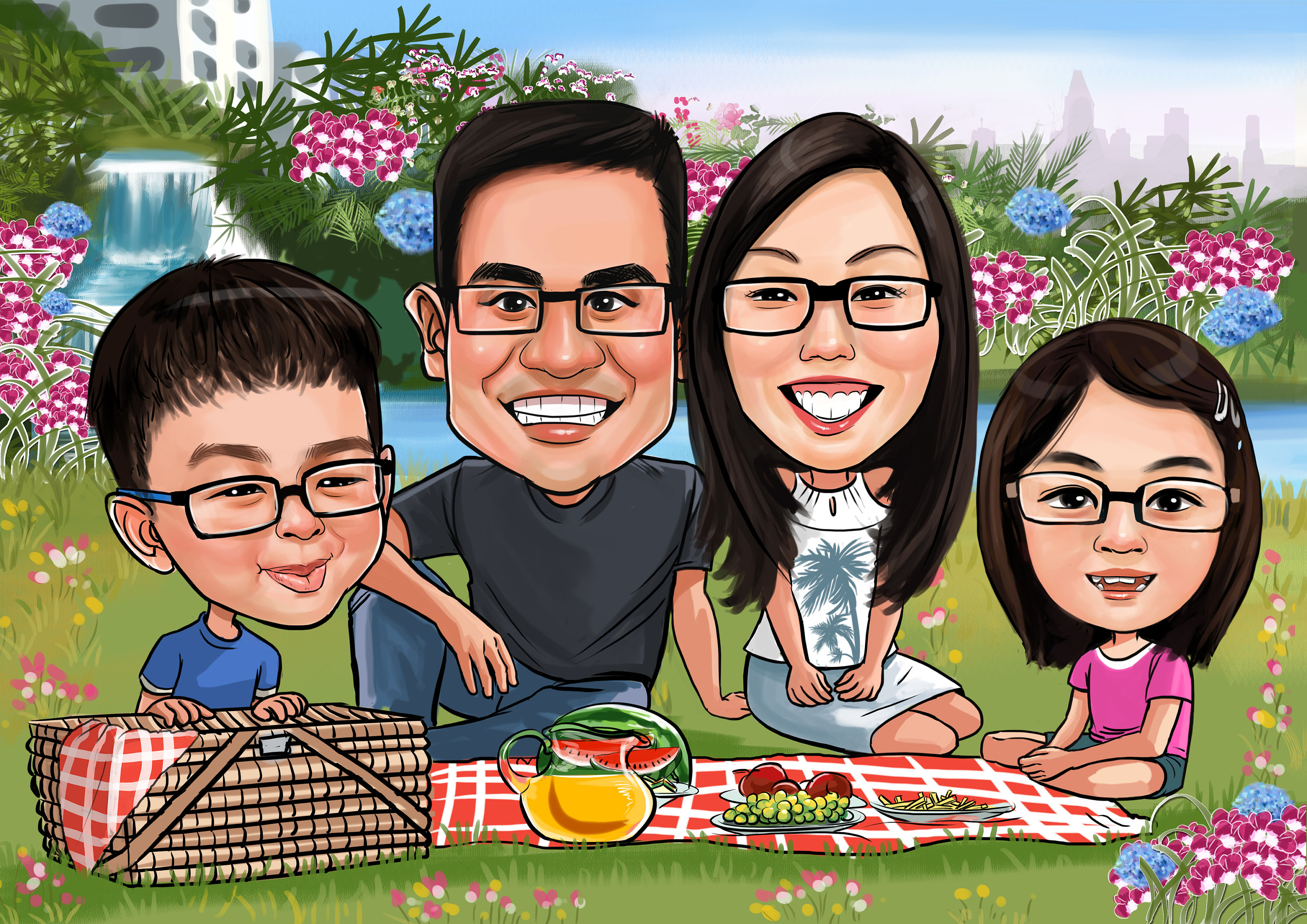 Family Portrait/ Digital Custom Family Caricature/ Personalized Family ...