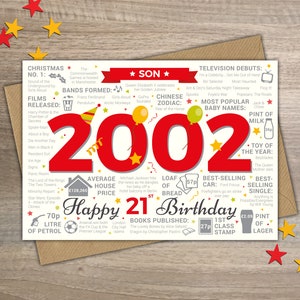 Happy 21st Birthday SON Greetings Card Born in 2002 Year of - Etsy