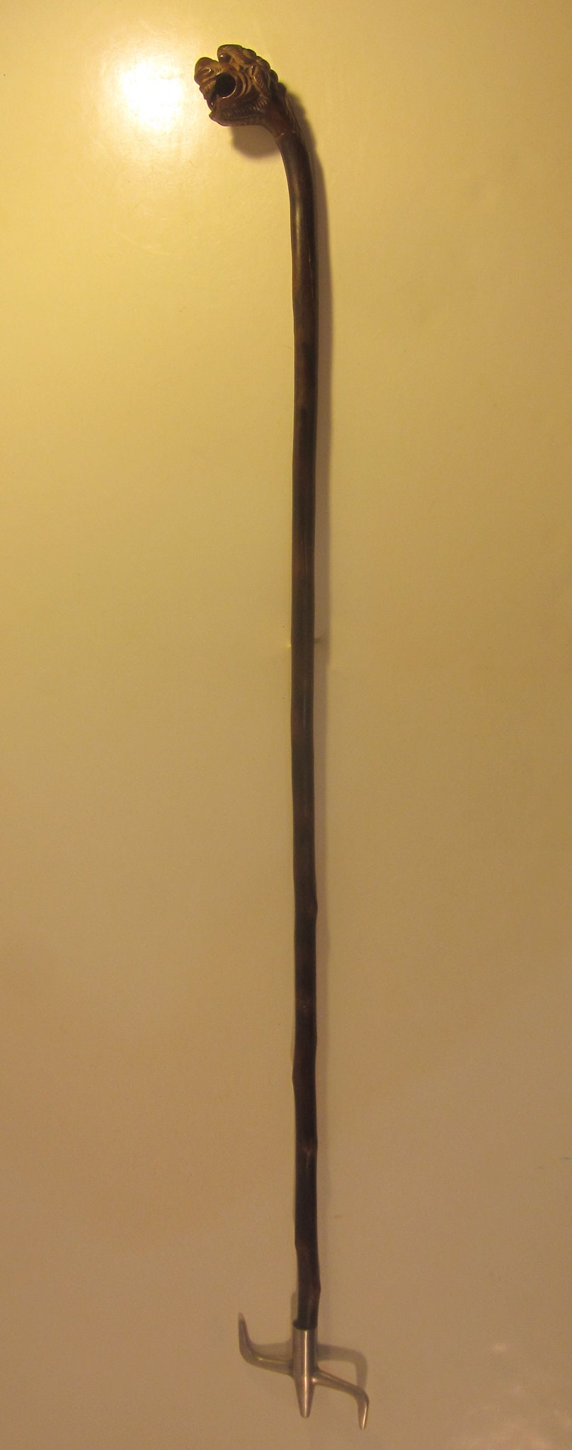 Antique Gargoyle Carved Into Solid Hardwood Cane With Silver Toned Hook ...