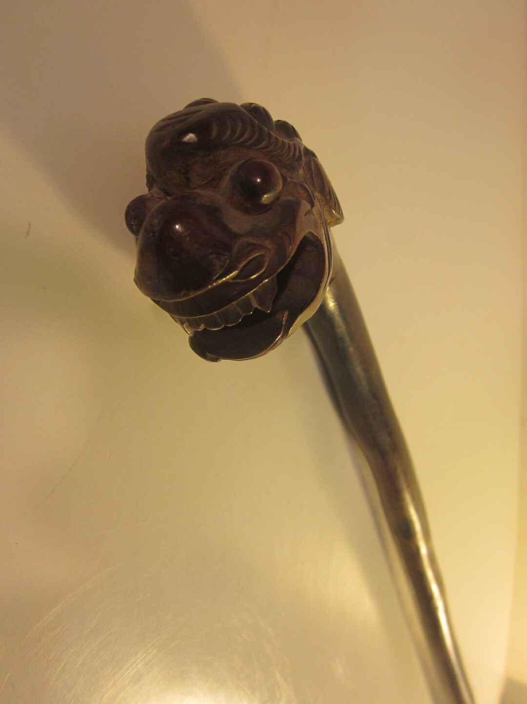 Antique Gargoyle Carved Into Solid Hardwood Cane With Silver Toned Hook ...