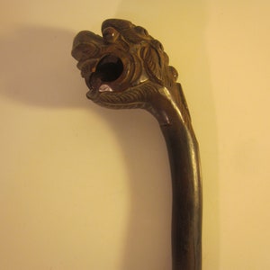 Antique Gargoyle Carved Into Solid Hardwood Cane With Silver Toned Hook ...