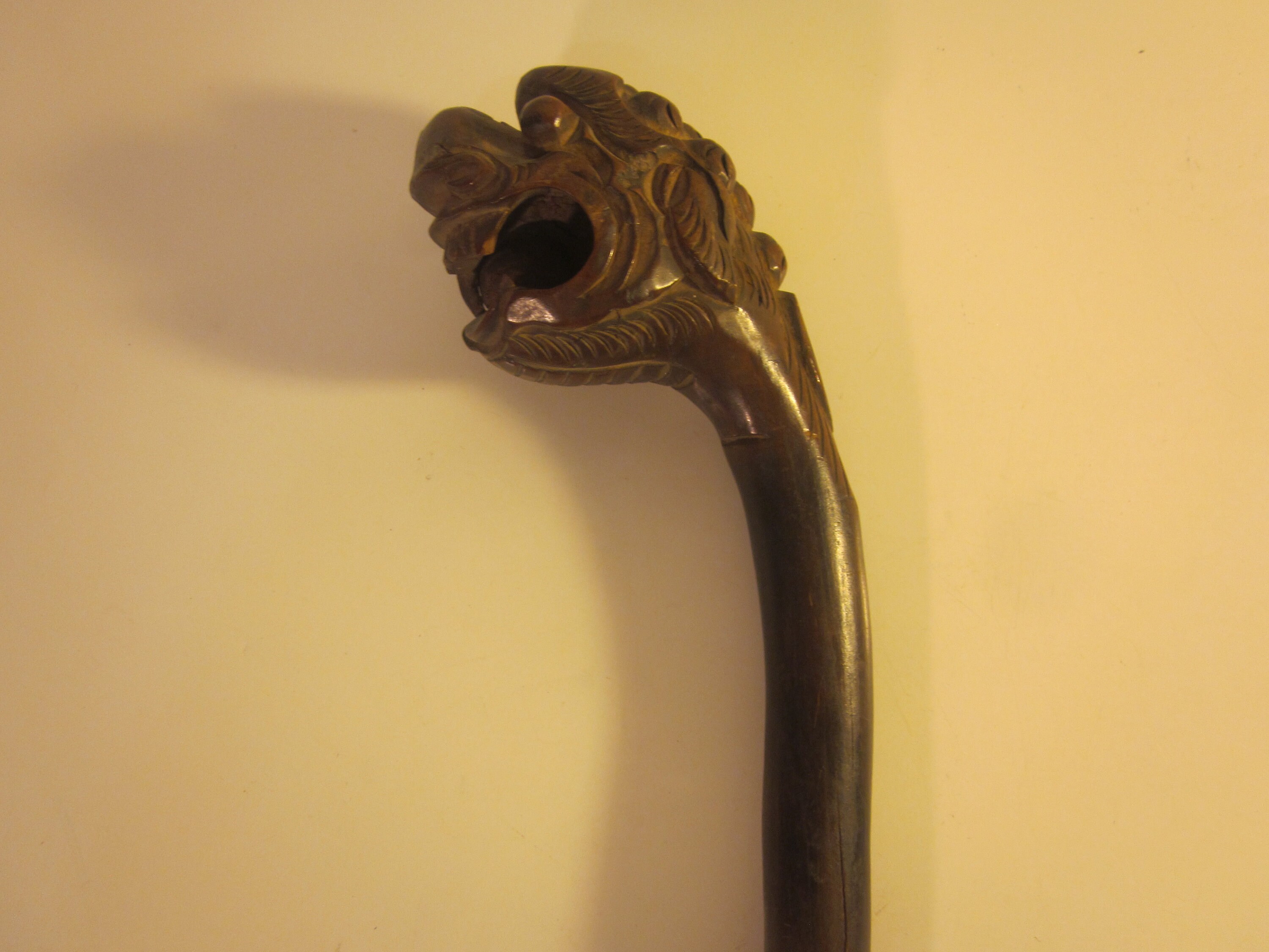 Antique Gargoyle Carved Into Solid Hardwood Cane With Silver Toned Hook ...