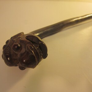 Antique Gargoyle Carved Into Solid Hardwood Cane With Silver Toned Hook ...