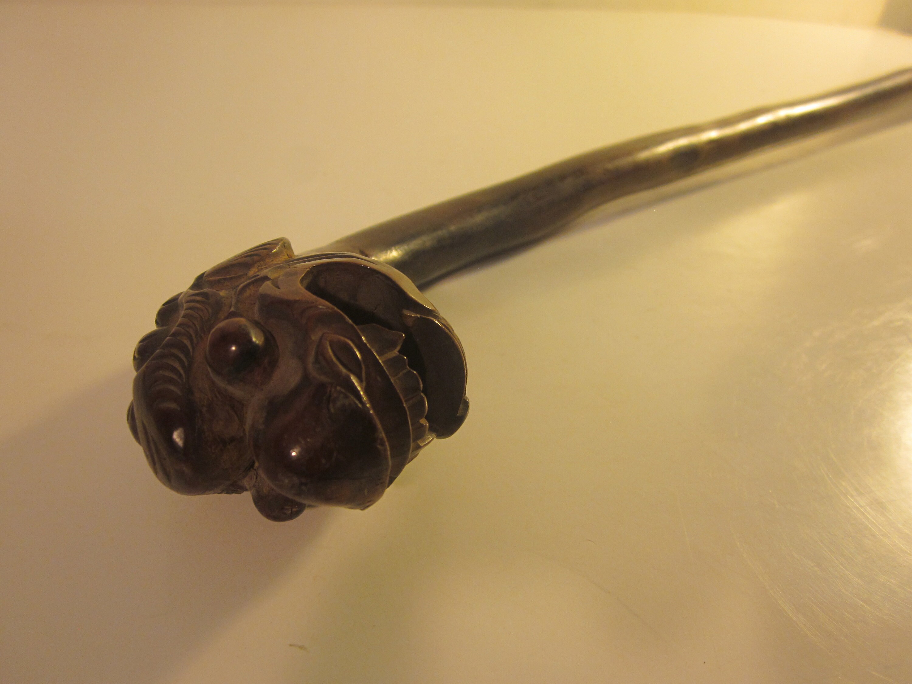Antique Gargoyle Carved Into Solid Hardwood Cane With Silver Toned Hook ...