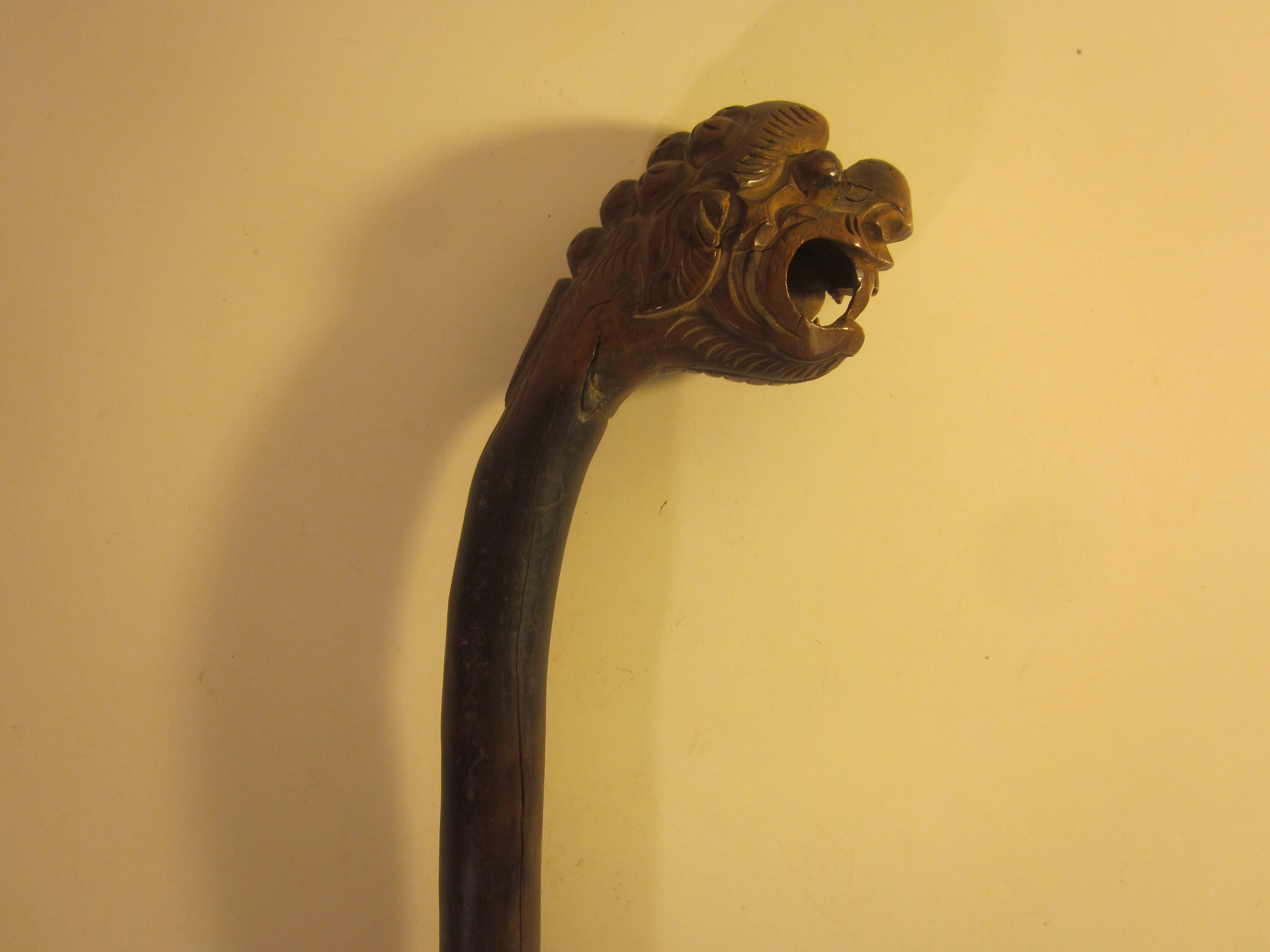 Antique Gargoyle Carved Into Solid Hardwood Cane With Silver Toned Hook ...