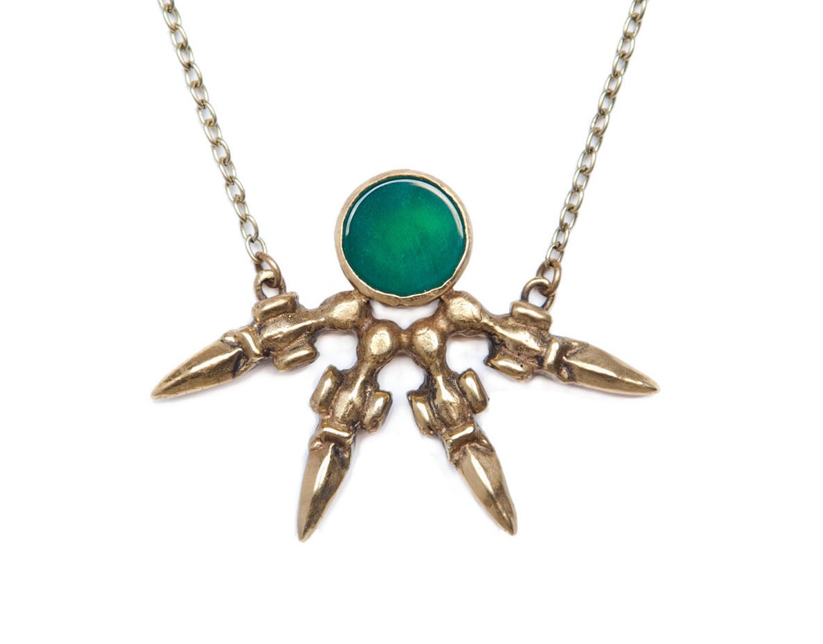 Unity Necklace-green Agate Stone Handcarved Gold Statement - Etsy