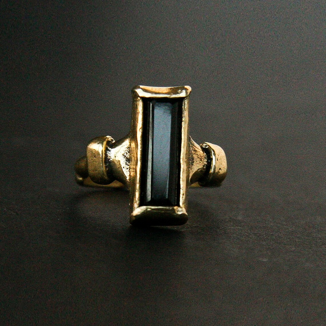 Faceted Black Onyx Vintage Style Ring Set on Solid Yellow - Etsy