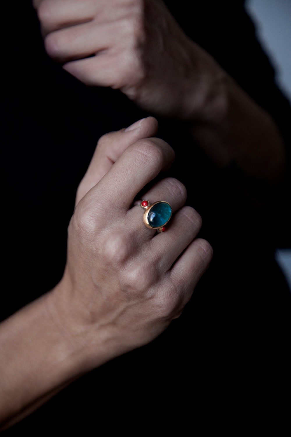 The Frida Ring Limited Edition Sparkling Apatite and Coral - Etsy UK