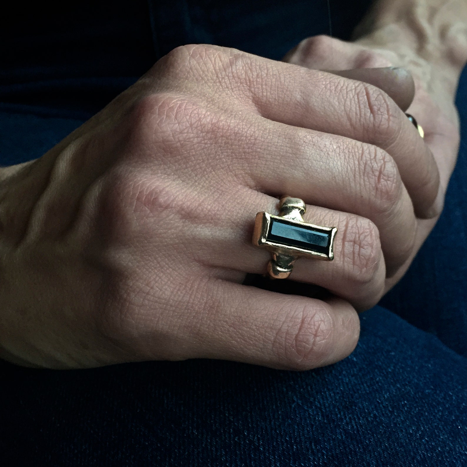 Faceted Black Onyx Vintage Style Ring Set on Solid Yellow - Etsy