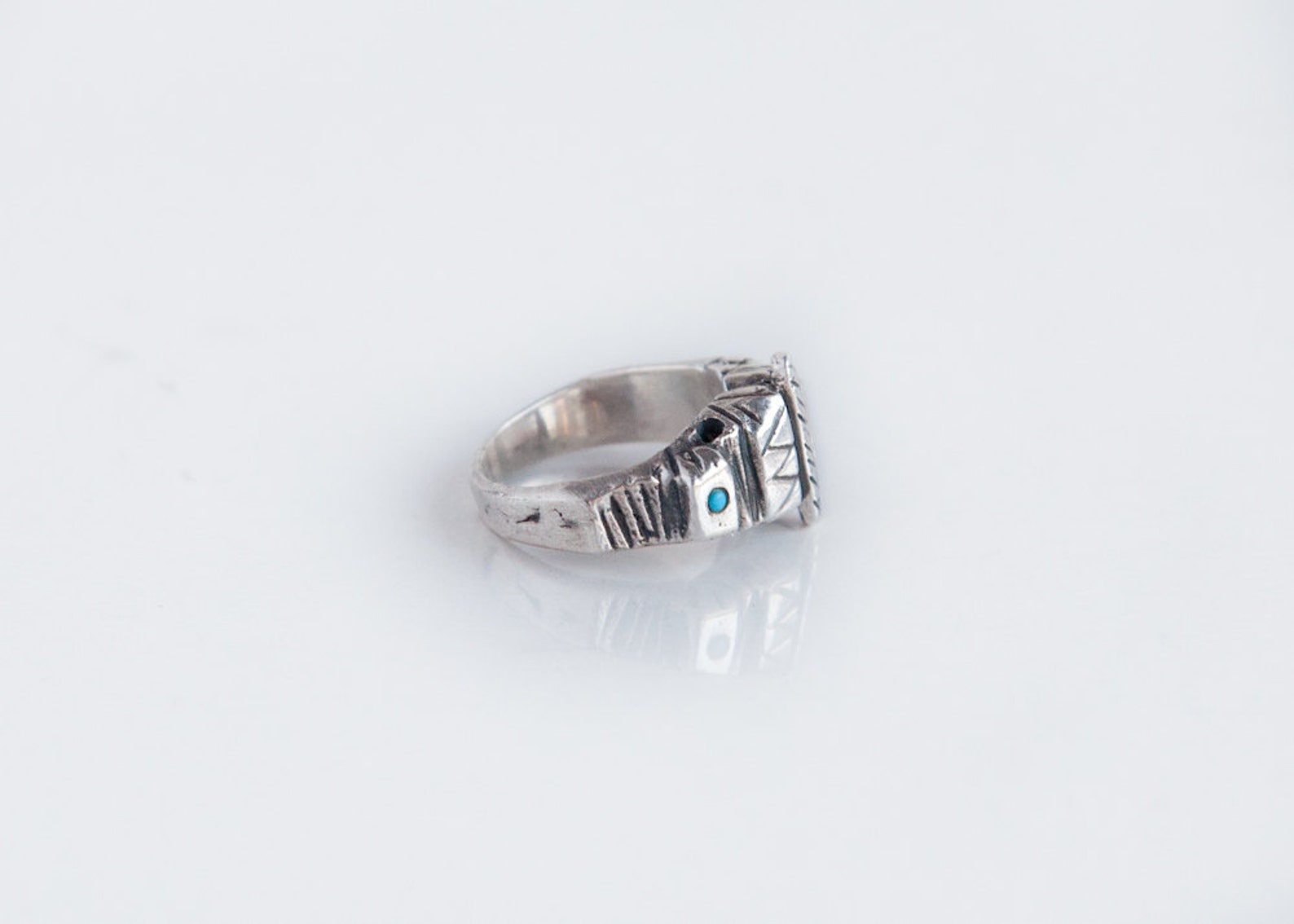 Aztec Turquoise Stones Silver Ring Boho Style Made in Solid - Etsy