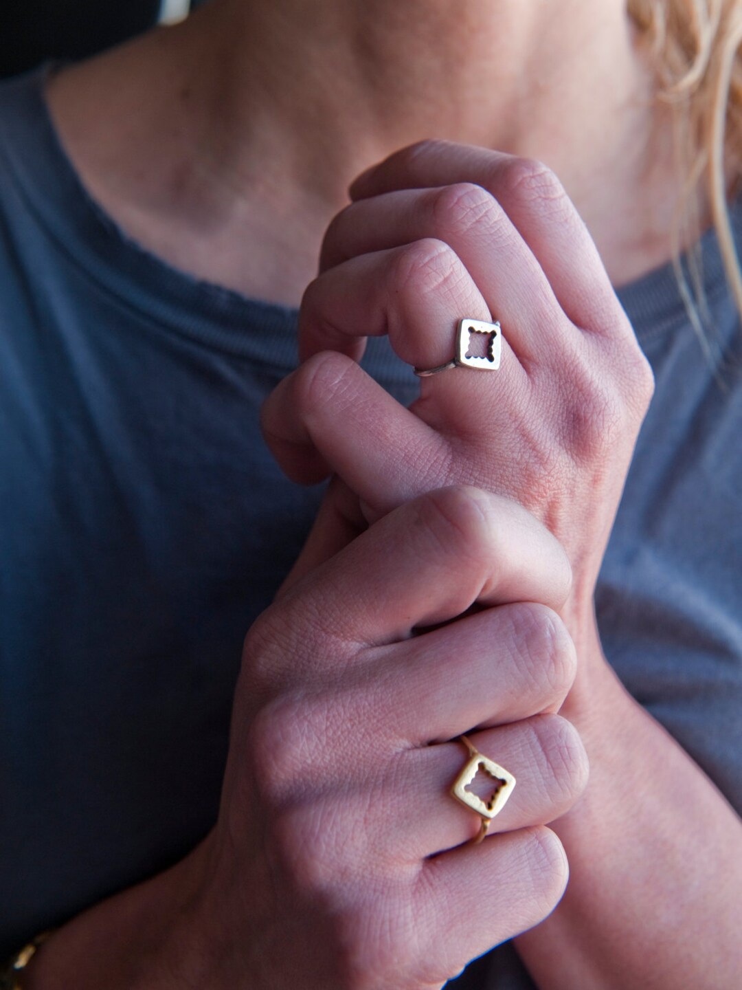 Geometric Dainty Gold Hamsa Hand Ring - Delicate Adjustable Bronze - Etsy