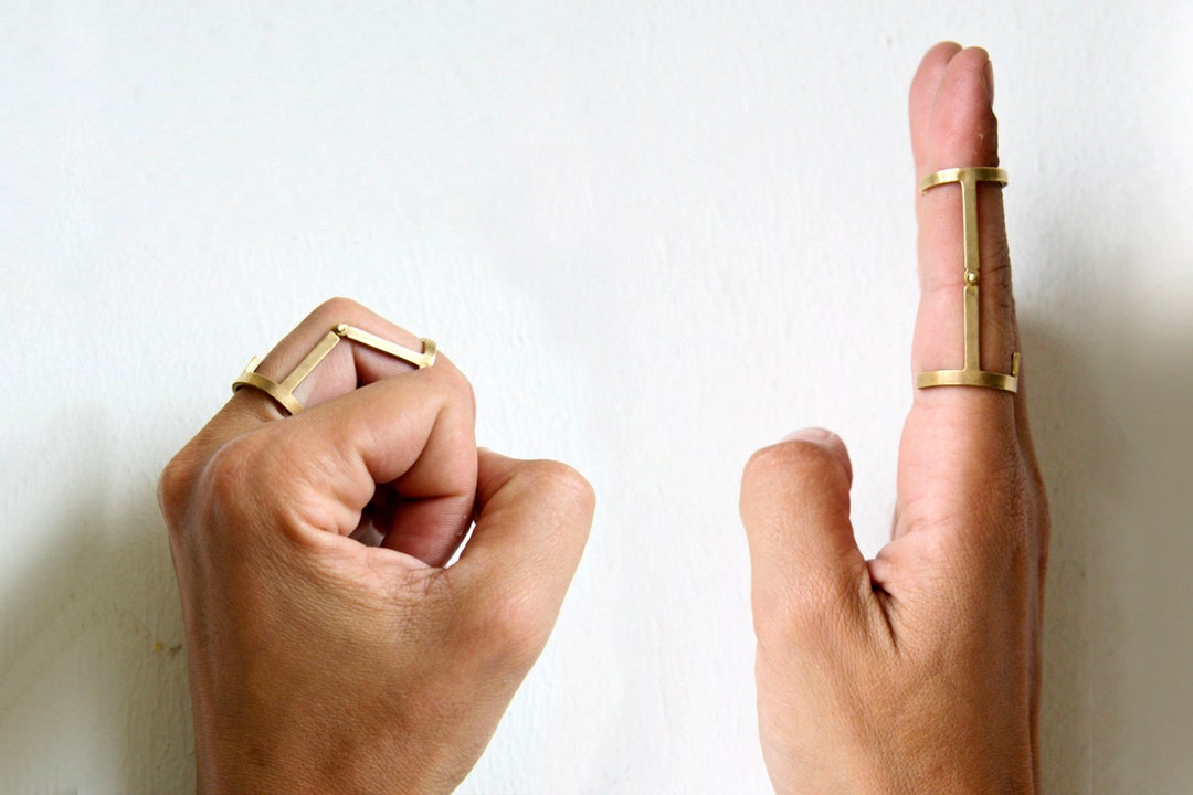 Minimalist Geometric Hinged Ring in Silver and Gold- Adjustable ...