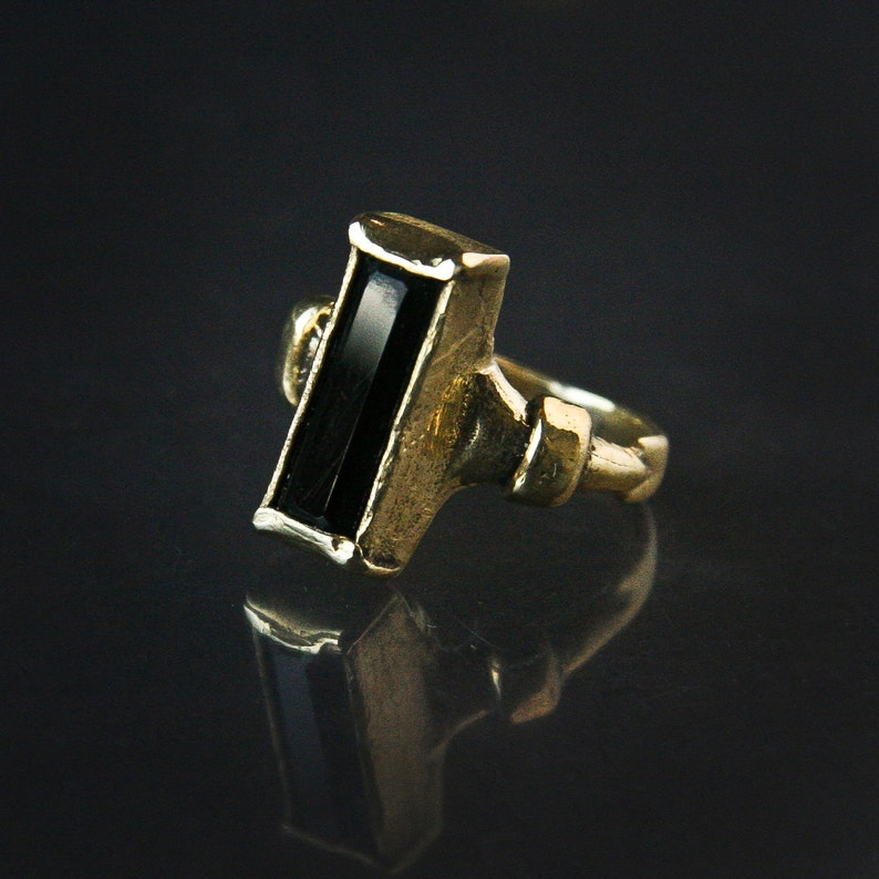 Faceted Black Onyx vintage style Ring set on solid yellow | Etsy