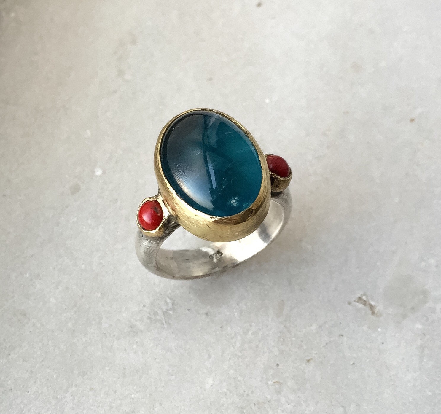 The Frida Ring Limited Edition Sparkling Apatite and Coral - Etsy UK