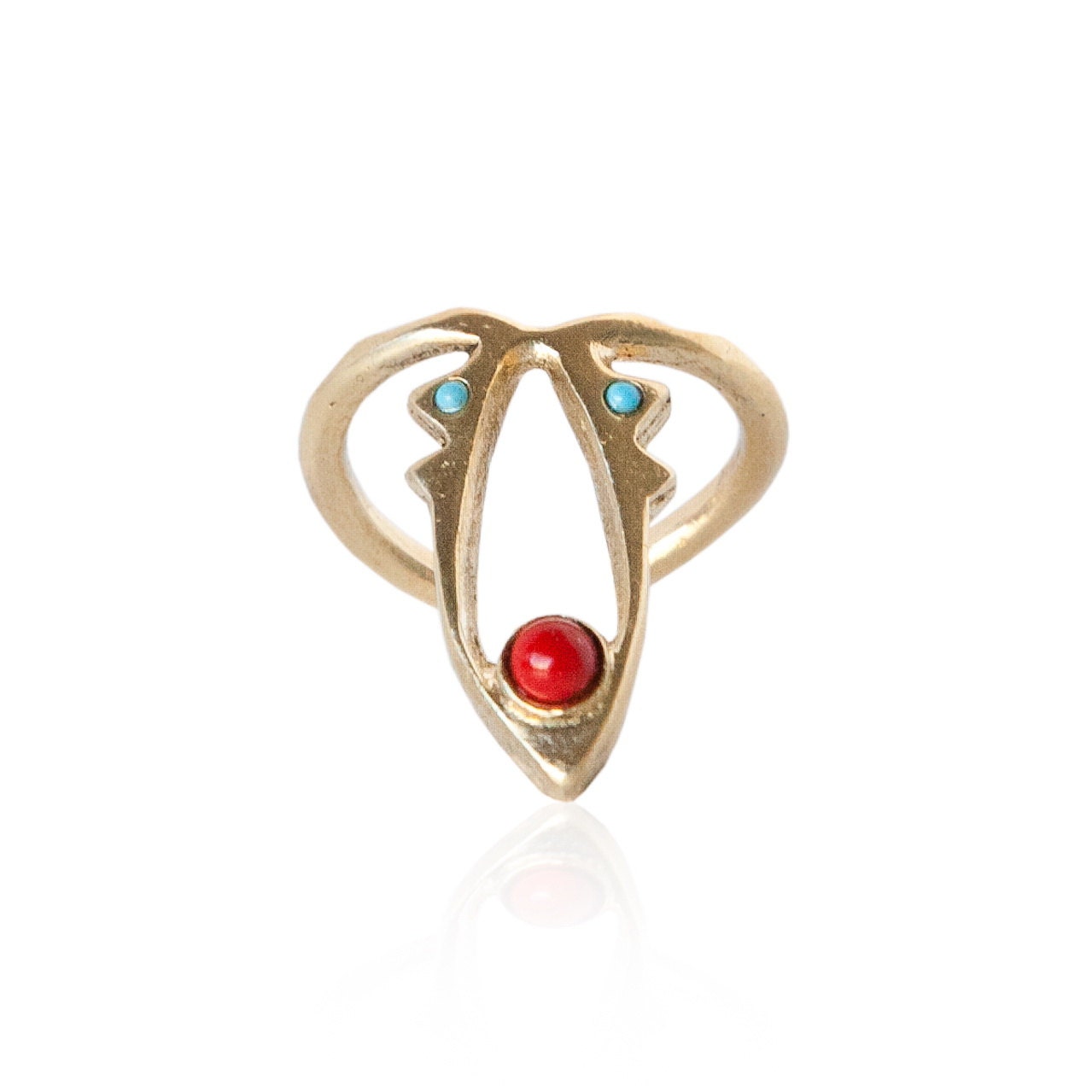 Red Coral and Turquoise Gold Ring Made in Solid Bronze - Etsy