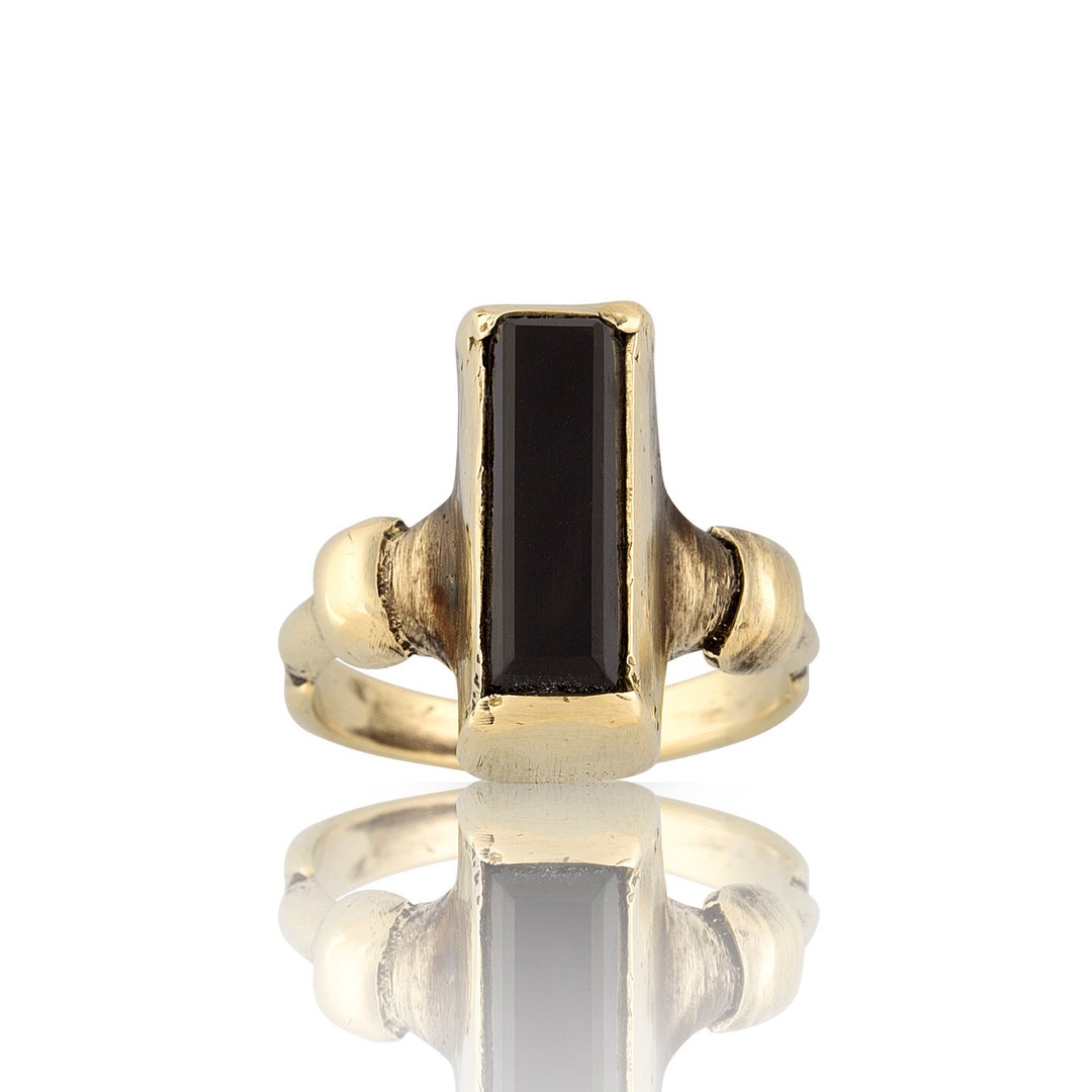 Faceted Black Onyx Vintage Style Ring Set on Solid Yellow Bronze ...