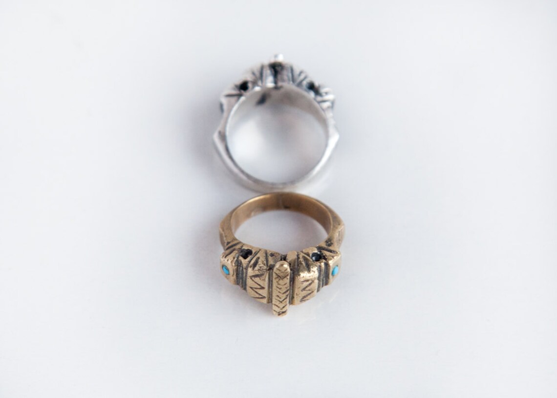 Aztec Turquoise Stones Silver Ring Boho Style Made in Solid - Etsy
