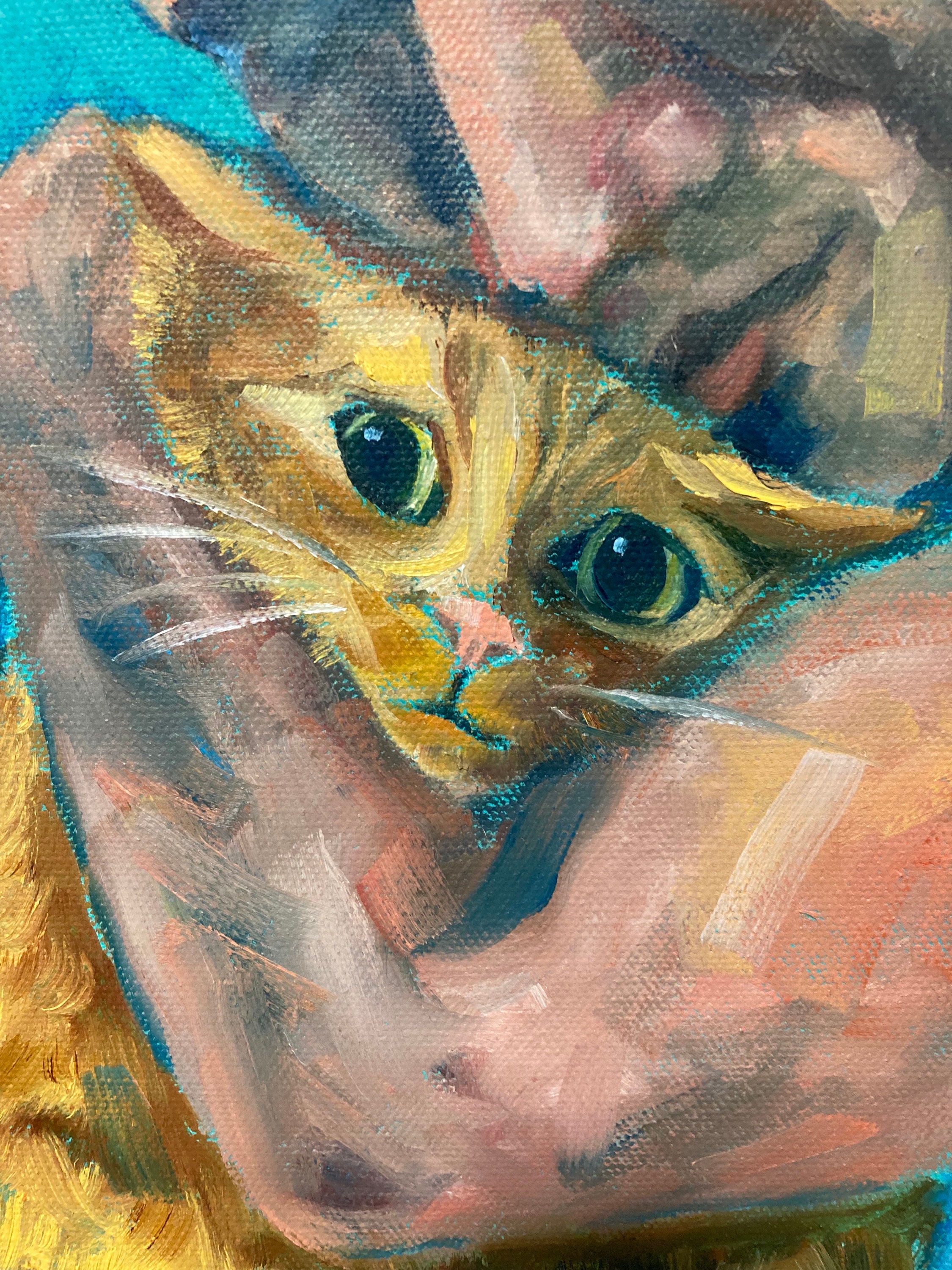 Cute Cat Kitten Love tolerance Art Oil Painting by Daniel W Green - Etsy