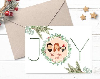 Custom Family Portrait Christmas Cards, Family Portrait Illustration ...