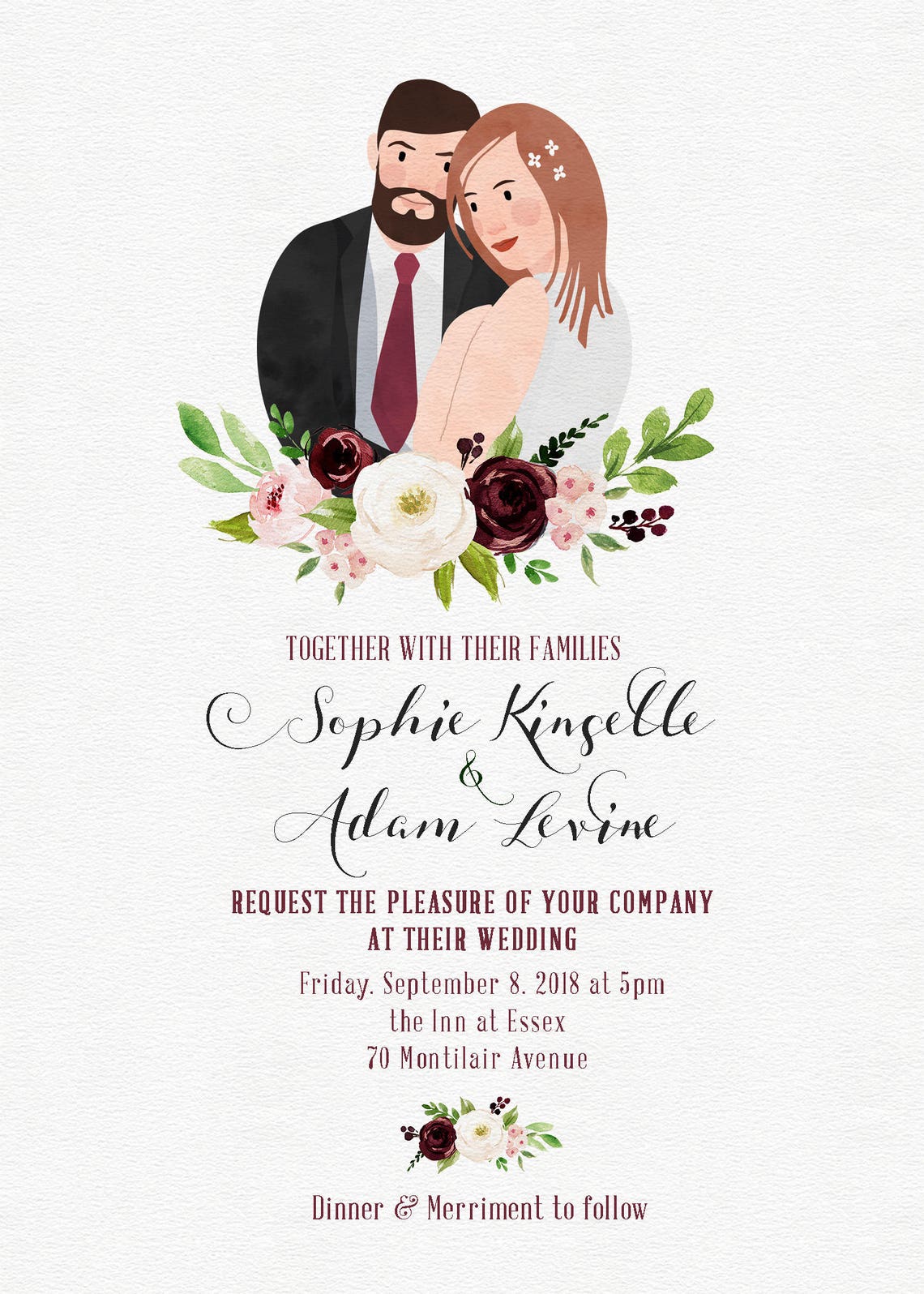 Illustrated Couple Wedding Invitation Couples Portrait - Etsy