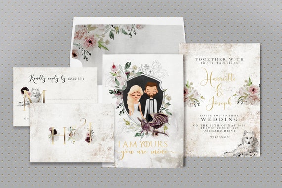 GOT Fantasy Inspired Wedding Invitation Custom Illustrated - Etsy
