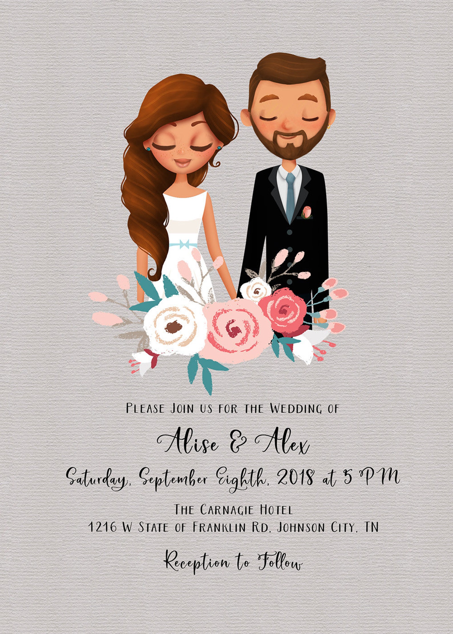 Illustrated Couple Wedding Invitation Couples Portrait - Etsy