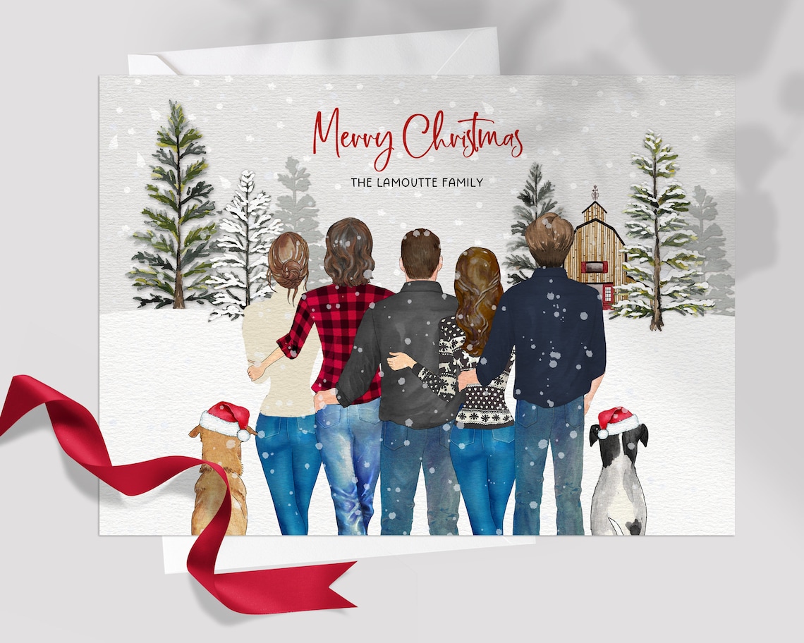Custom Family Portrait Christmas Cards, Family Portrait Illustration ...
