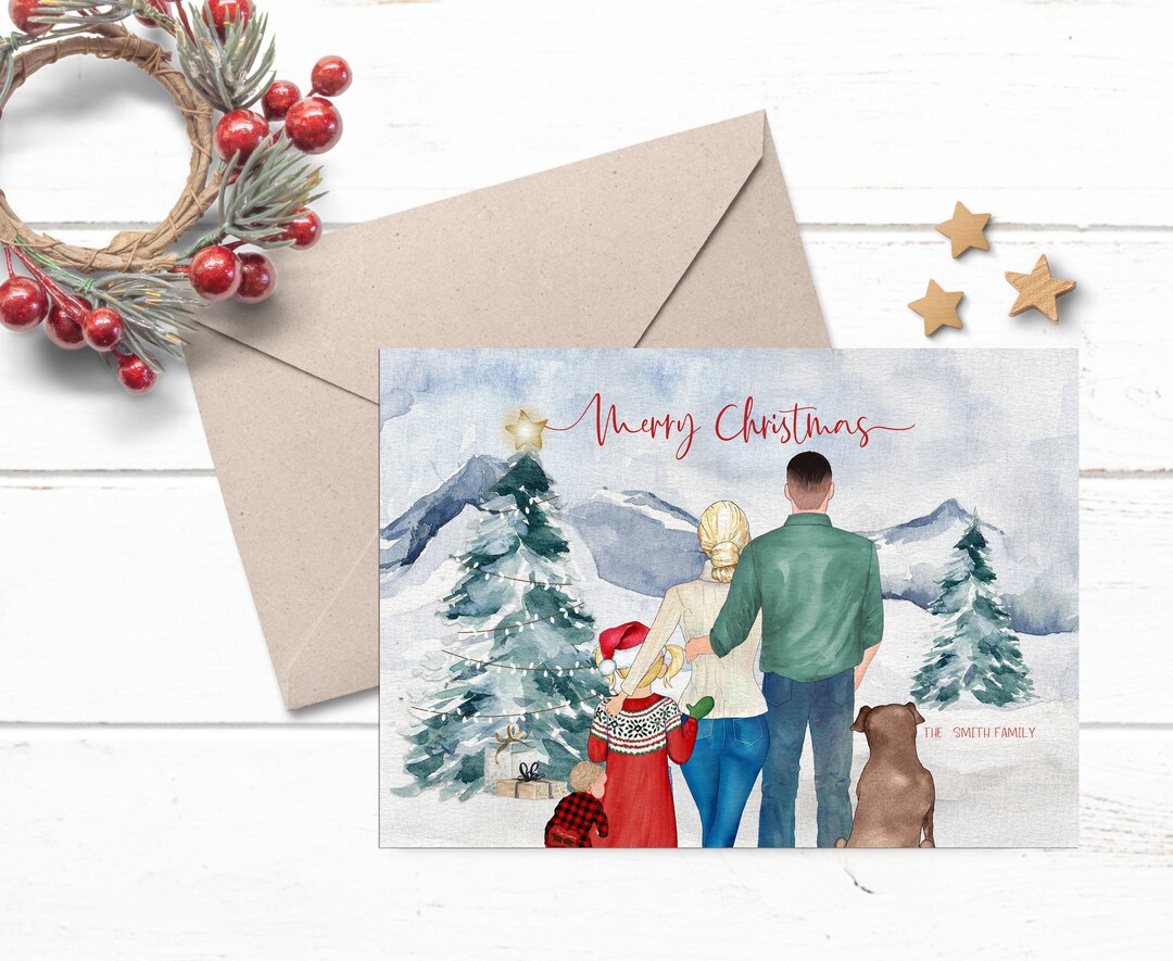 Custom Family Portrait Christmas Cards, Family Portrait Illustration ...