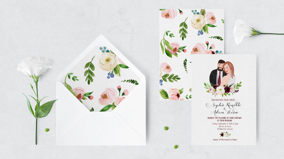 Illustrated Couple Wedding Invitation Couples Portrait - Etsy