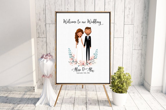 Custom Portrait Wedding Welcome Sign Illustrated Portrait | Etsy