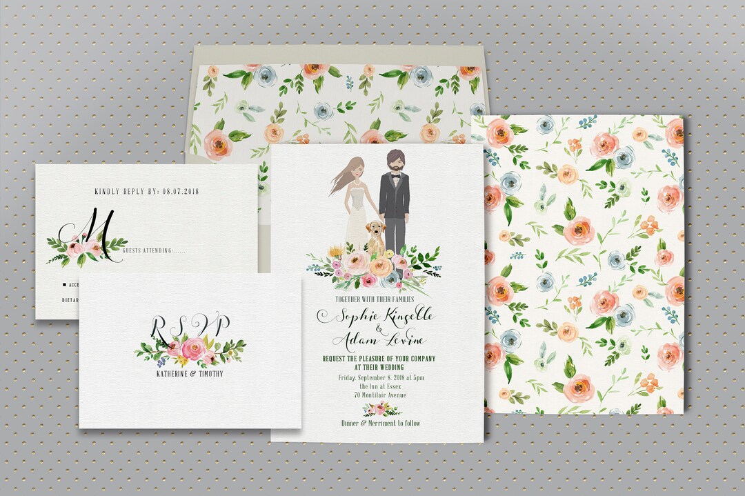 Illustrated Wedding Invitation, Custom Illustrated Couples Portrait ...